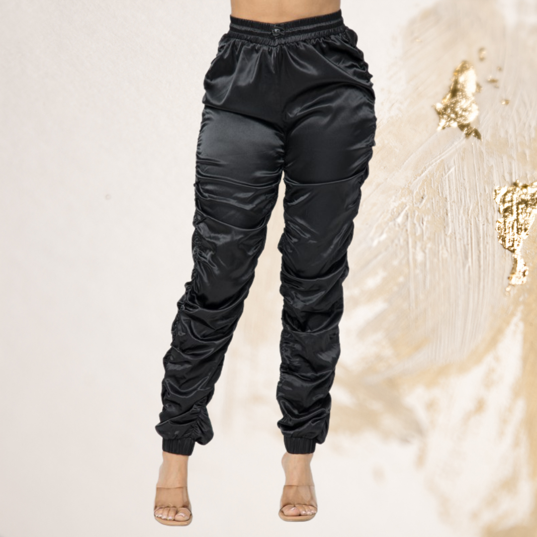 Jeannie Ruched Satin Pants – Essentially Noir